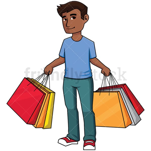Black Man Holding Shopping Bags Vector Cartoon Clipart - FriendlyStock