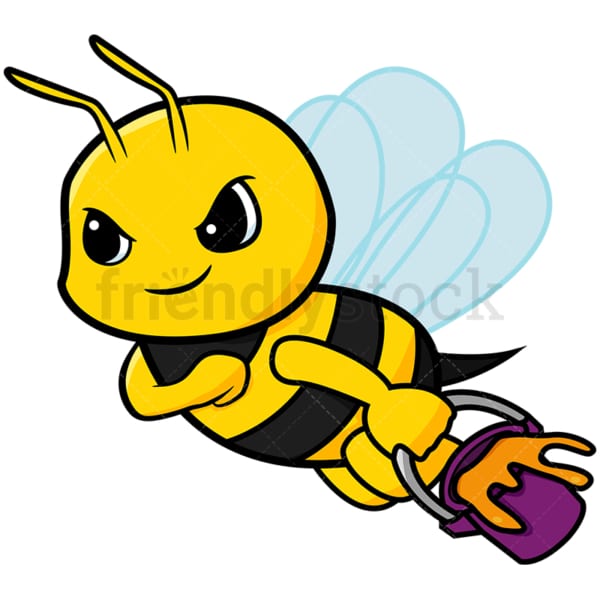 Cute Bee Pointing To The Side Vector Cartoon Clipart - FriendlyStock