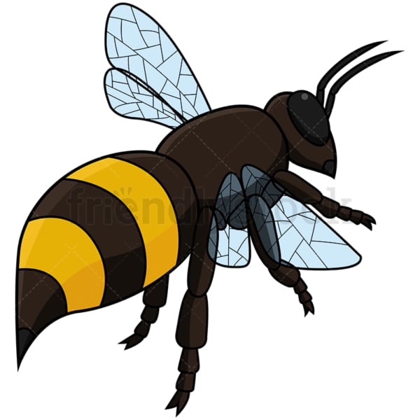 Bee Flying Back View Vector Cartoon Clipart - FriendlyStock