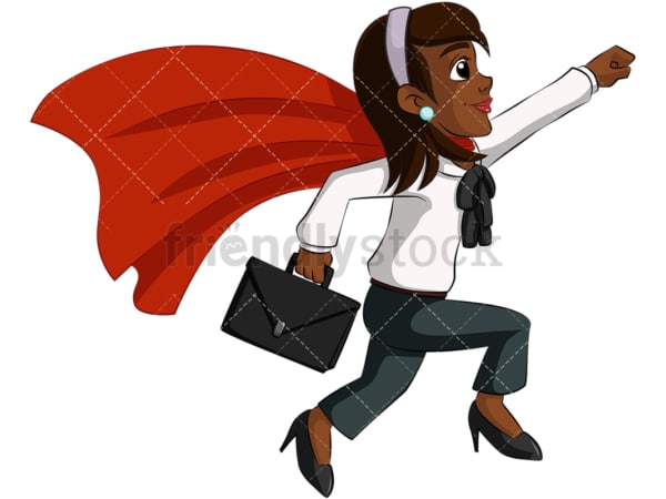 Black Business Woman Super Heroine Vector Cartoon Clipart - FriendlyStock