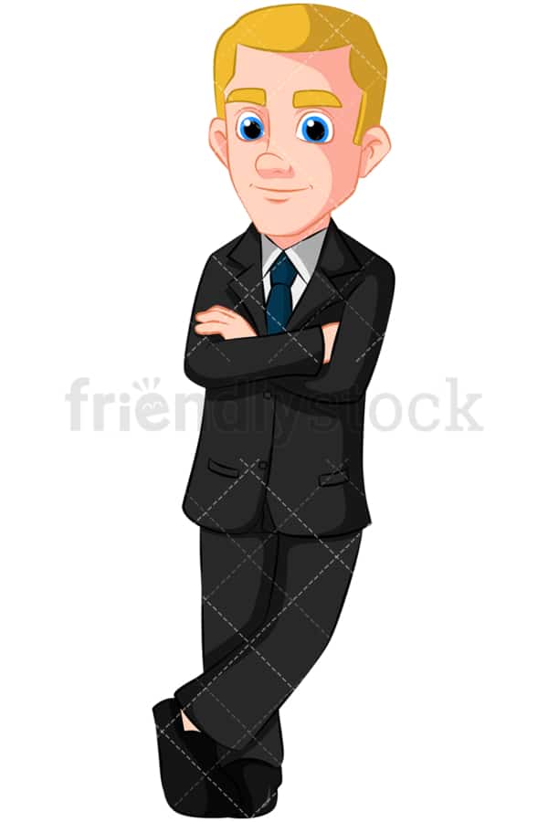 Business Man Leaning Arms Crossed Vector Cartoon Clipart - FriendlyStock