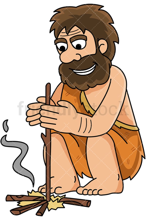 Caveman Making Fire By Rubbing Sticks Vector Cartoon Clipart ...