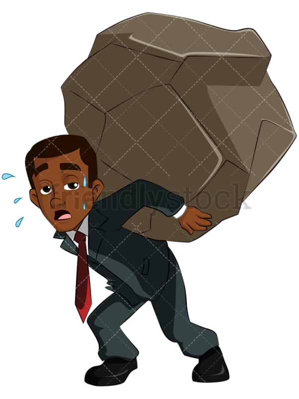 Black Business Man Carrying Heavy Weight Vector Cartoon Clipart ...