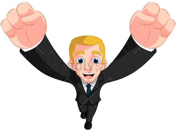 Business Man Cheering Top View Vector Cartoon Clipart - FriendlyStock