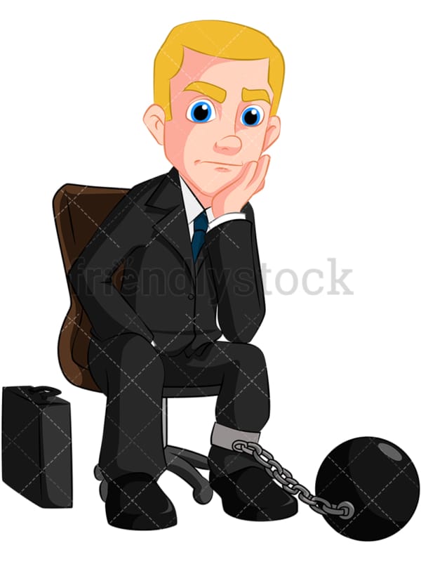 Business Man Stuck To Ball And Chain Vector Cartoon Clipart - FriendlyStock