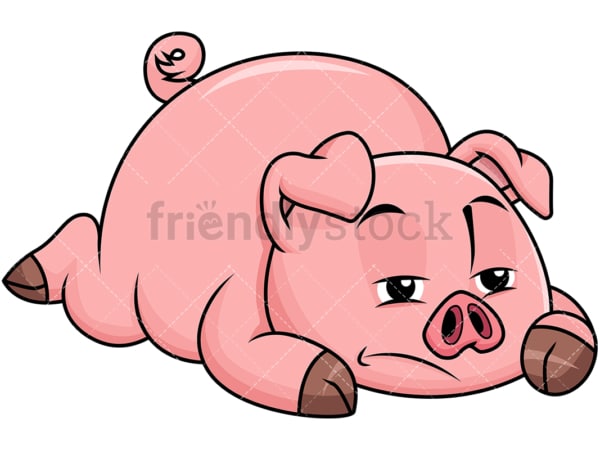 Sad Pig Lying On The Ground Bored Vector Cartoon Clipart - FriendlyStock