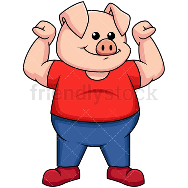 Pig Flexing Its Muscles Vector Cartoon Clipart - FriendlyStock