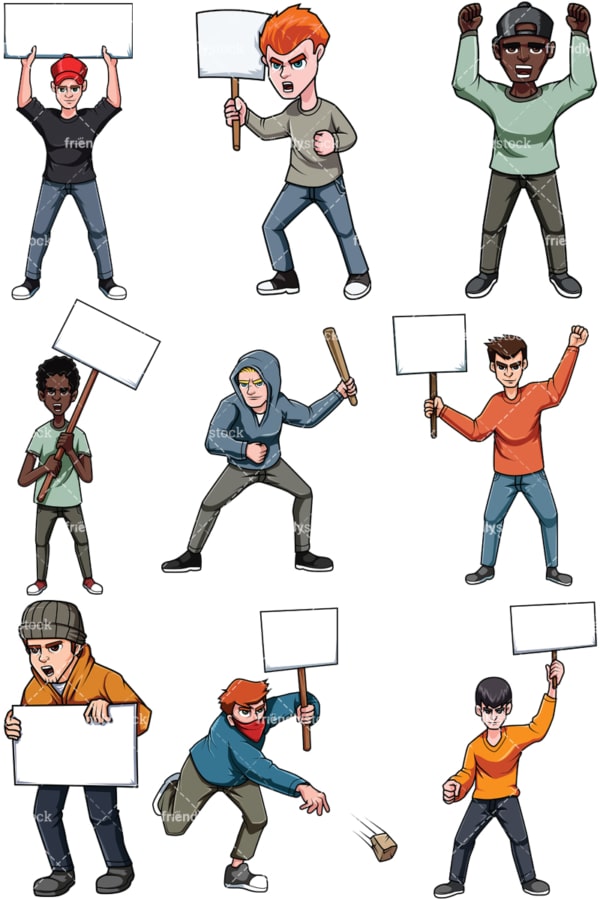 Young Man Protesting Cartoon Vector Clipart - FriendlyStock