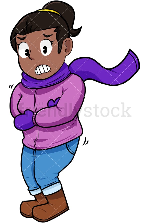 Black Woman Shivering From Cold Cartoon Vector Clipart - FriendlyStock