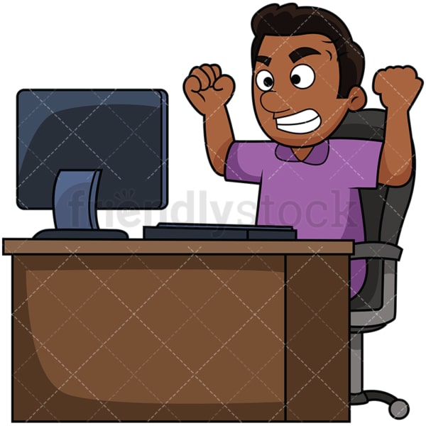 Black Man With Computer Issues Cartoon Vector Clipart - FriendlyStock