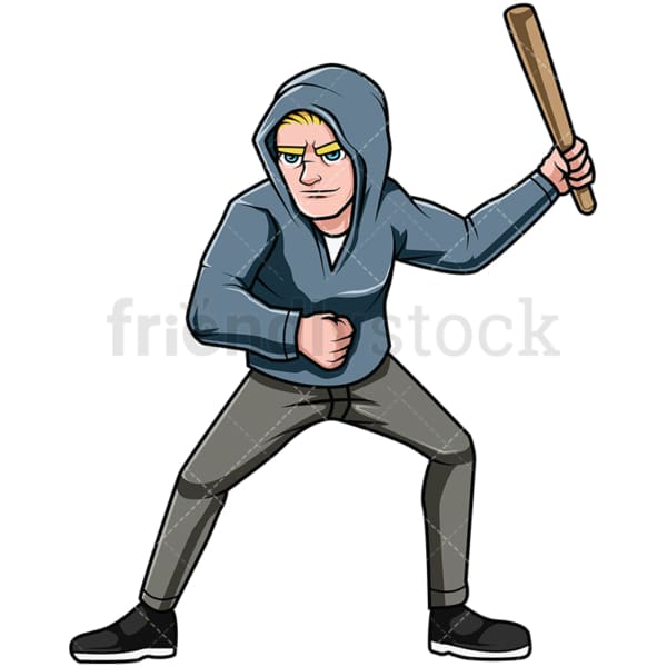 Man Holding Club During Riot Cartoon Vector Clipart - FriendlyStock