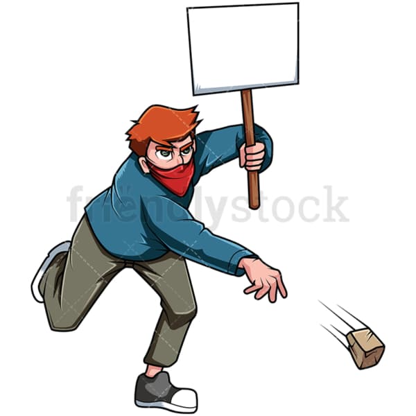 Protesting Man Throwing Rock Cartoon Vector Clipart - FriendlyStock