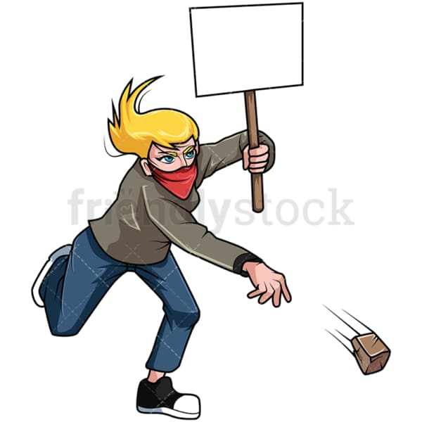 Protesting Woman Throwing Rock Cartoon Vector Clipart - FriendlyStock