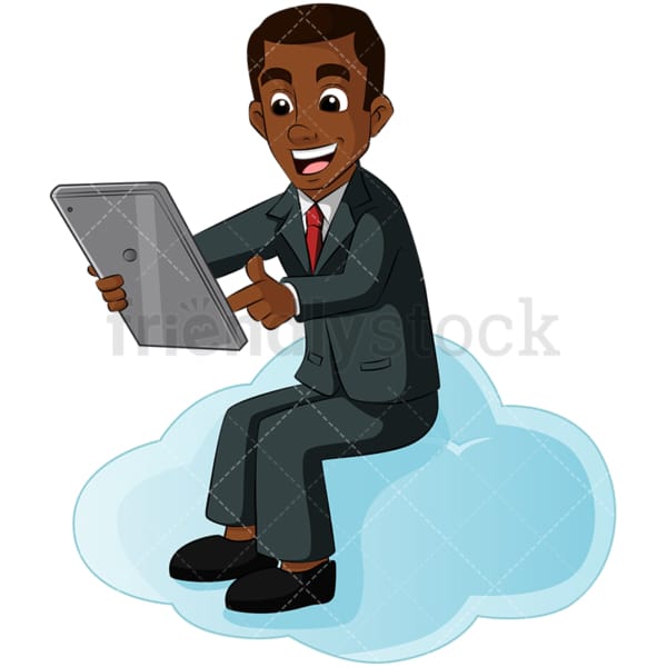 Black Man Cloud Computing Cartoon Vector Clipart - FriendlyStock
