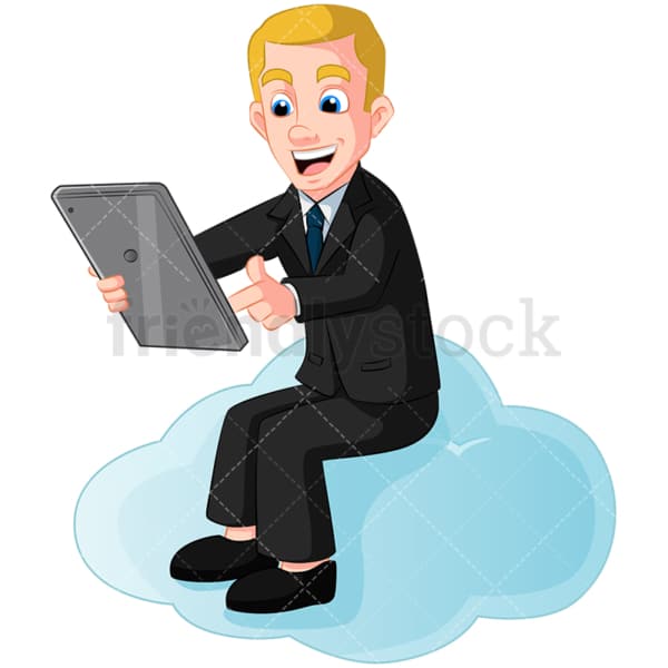 Businessman Cloud Computing Cartoon Vector Clipart - FriendlyStock