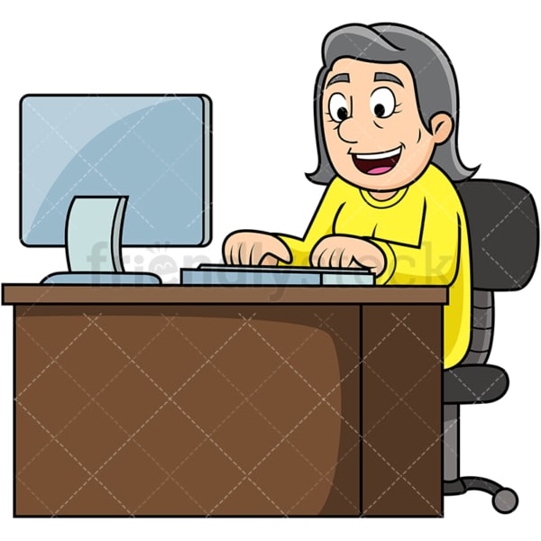 Old Woman Working On Computer Cartoon Vector Clipart - FriendlyStock