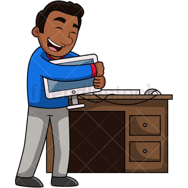 Black Man Typing Fast Cartoon Vector Clipart - FriendlyStock