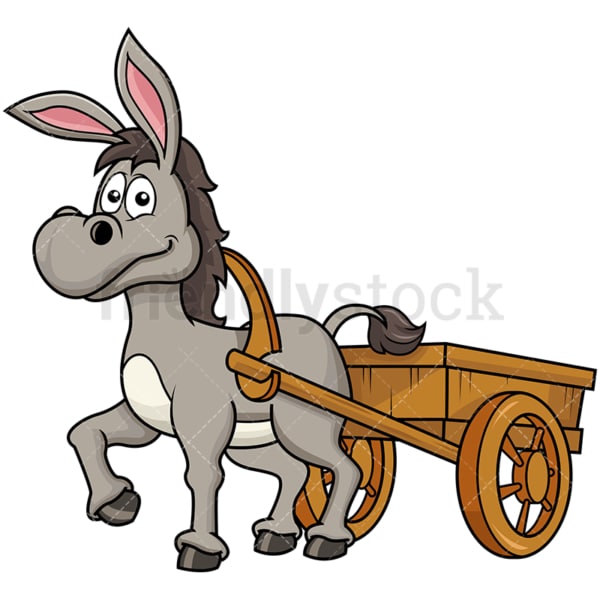Donkey Pulling Farm Carriage Cartoon Vector Clipart - FriendlyStock