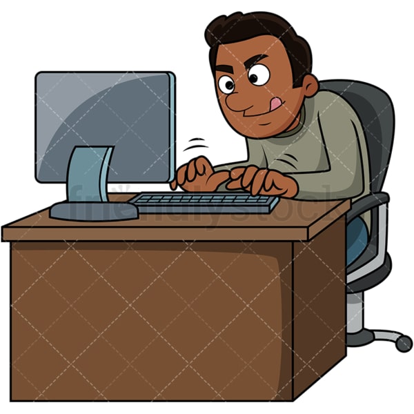 Black Man Typing Fast Cartoon Vector Clipart - FriendlyStock