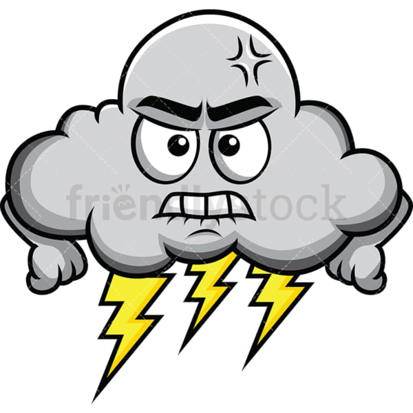 Storm And Thunder Angry Cloud Emoji Cartoon Vector Clipart - FriendlyStock