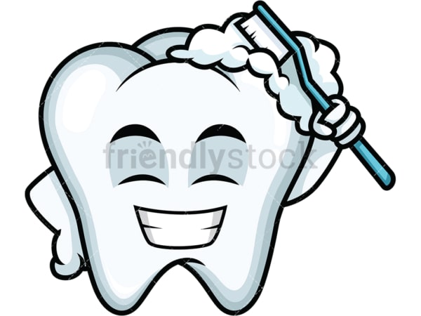 Tooth Emoji Brushing Itself Cartoon Vector Clipart - FriendlyStock