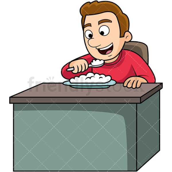 Man Eating Rice Cartoon Vector Clipart - FriendlyStock