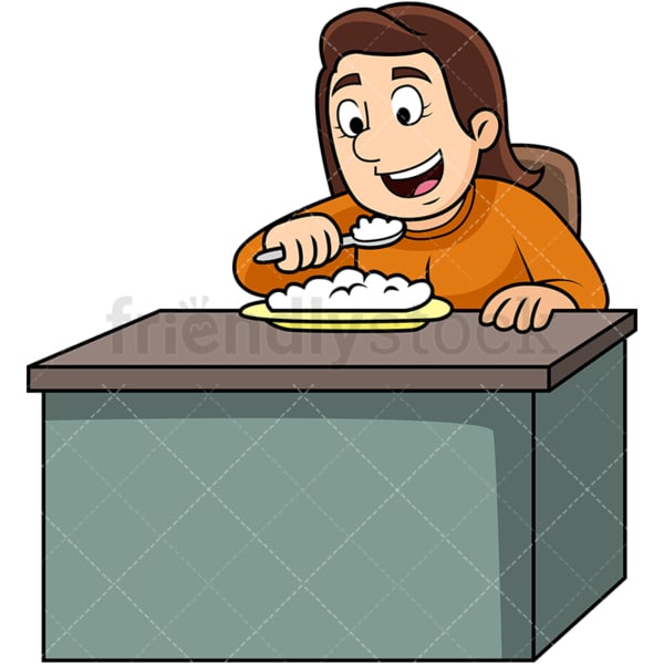 Woman Eating Rice Cartoon Vector Clipart - FriendlyStock