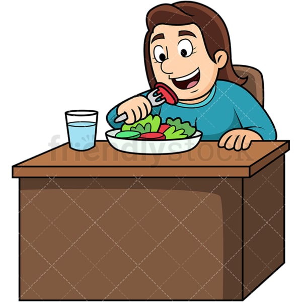 Woman Eating Salad Cartoon Vector Clipart - FriendlyStock