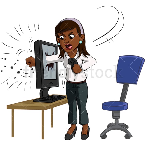 Black Businesswoman Breaking Computer Cartoon Vector Clipart ...