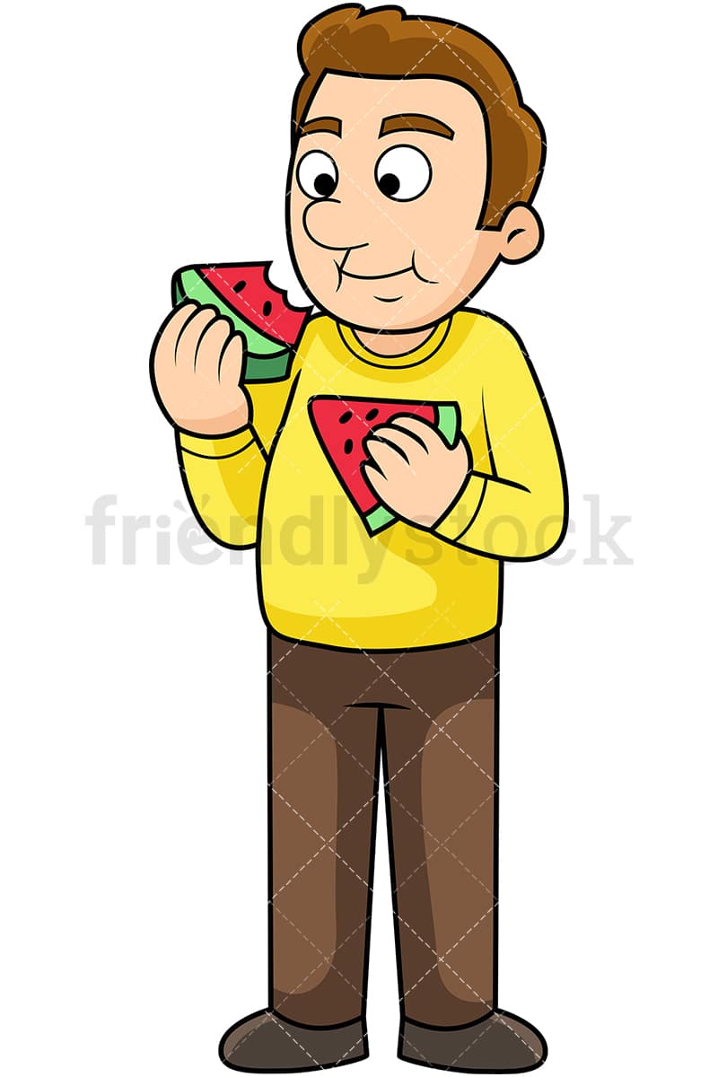 Man Eating Watermelon Cartoon Vector Clipart - FriendlyStock