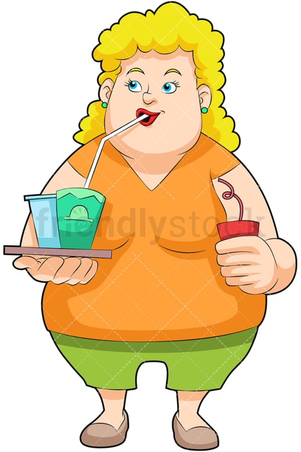 Fat Woman Drinking Soda Cartoon Vector Clipart - FriendlyStock
