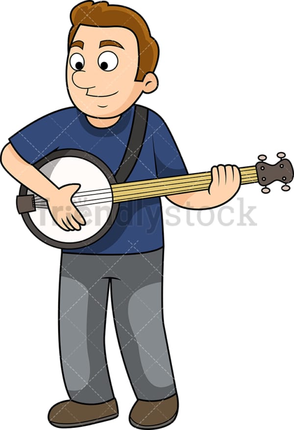 Young Man Playing The Banjo Cartoon Vector Clipart - FriendlyStock