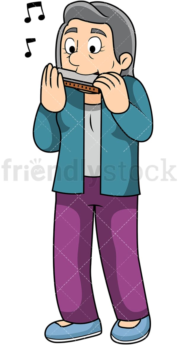 Old Woman Playing Harmonica Cartoon Vector Clipart - FriendlyStock