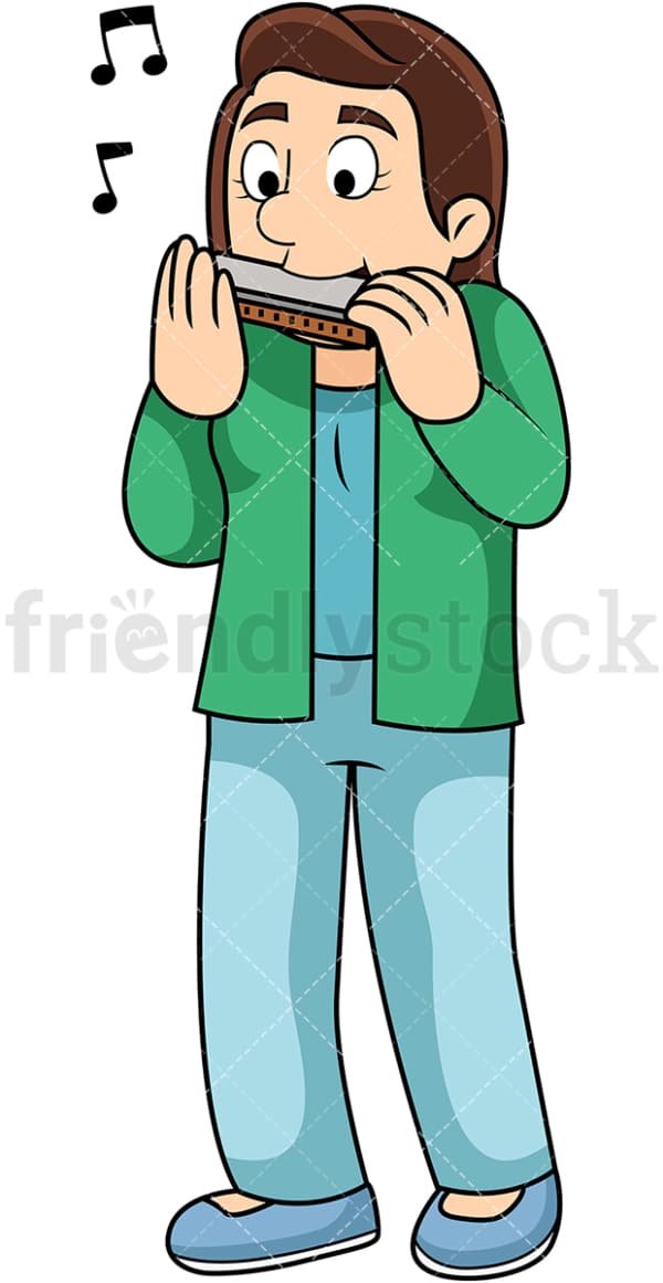 Woman Playing The Harmonica Cartoon Vector Clipart - FriendlyStock