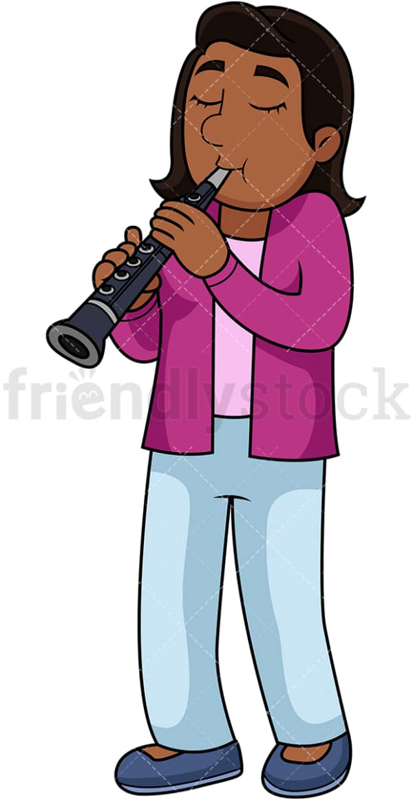 Black Woman Playing Clarinet Cartoon Vector Clipart - FriendlyStock