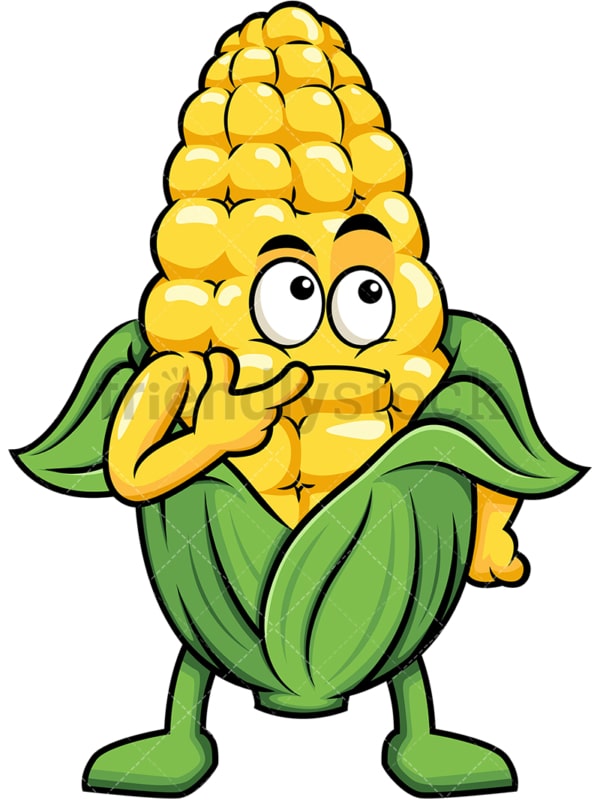 Corn Mascot Thinking Cartoon Vector Clipart - FriendlyStock