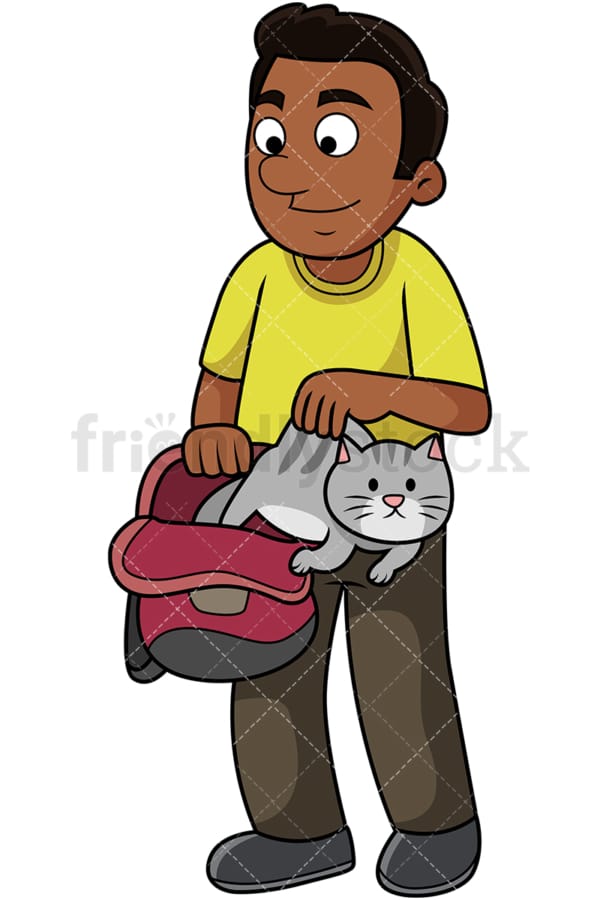 Black Guy Lets Cat Out Of The Bag Cartoon Vector Clipart - FriendlyStock