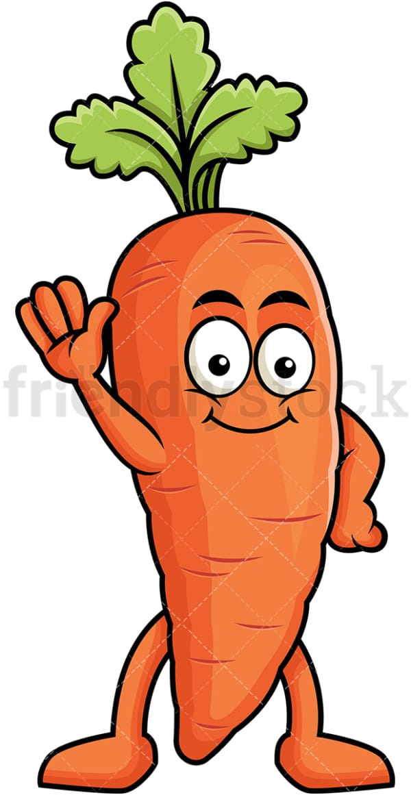Cute Carrot Mascot Waving Cartoon Vector Clipart - FriendlyStock