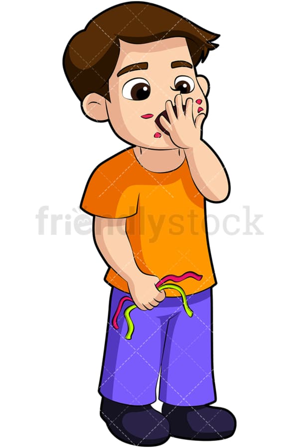 Boy Stuffing Candy In His Mouth Cartoon Vector Clipart - FriendlyStock
