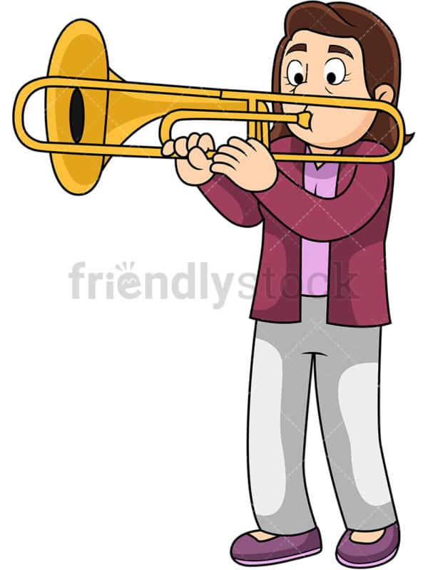 Woman Playing The Trombone Cartoon Vector Clipart - FriendlyStock