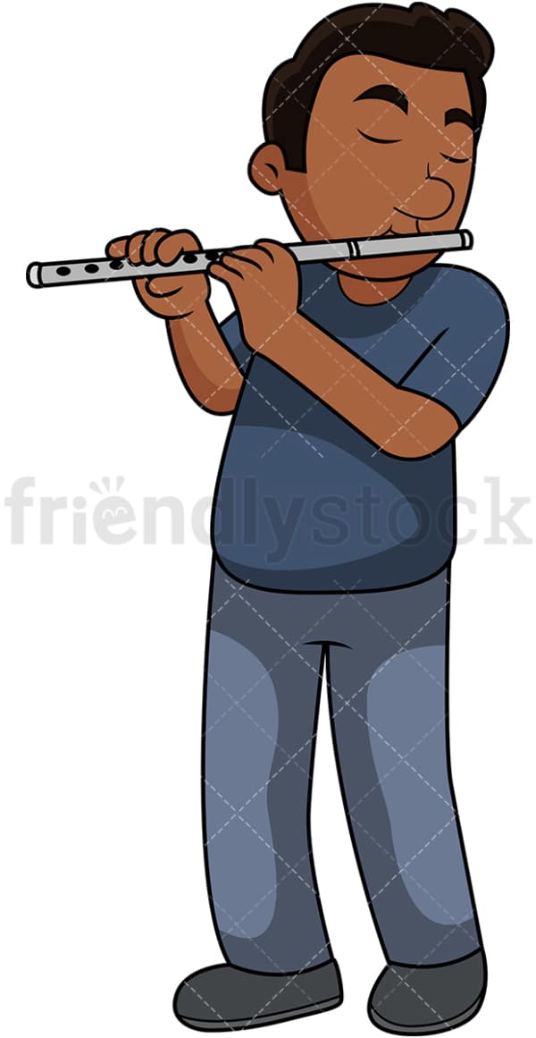 Black Guy Playing The Flute Cartoon Vector Clipart - FriendlyStock