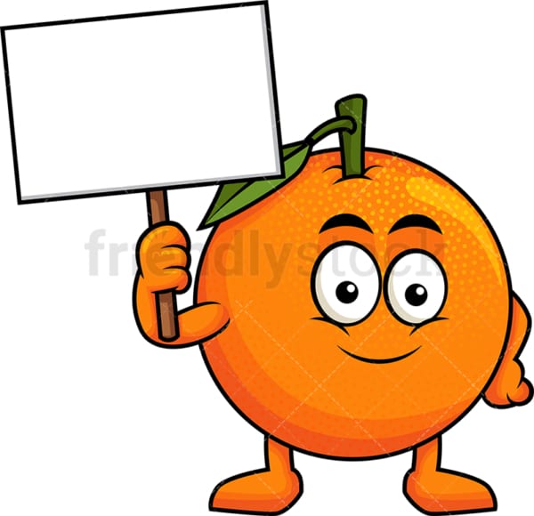 Orange Mascot Holding Blank Sign Cartoon Vector Clipart - FriendlyStock