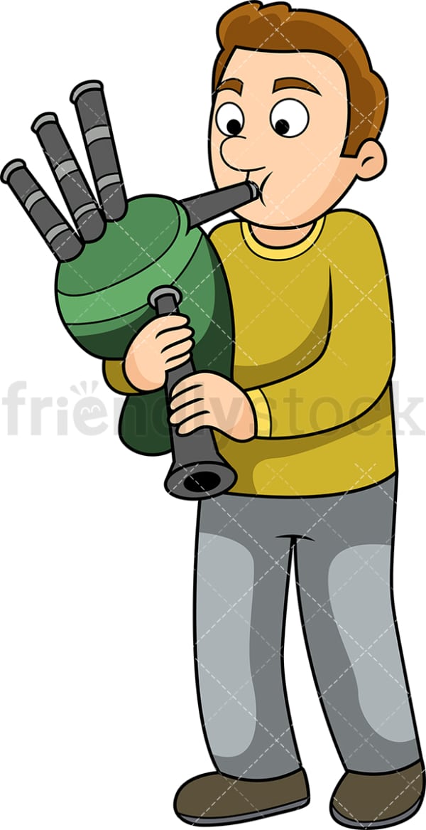 Young Man Playing Bagpipes Cartoon Vector Clipart - FriendlyStock
