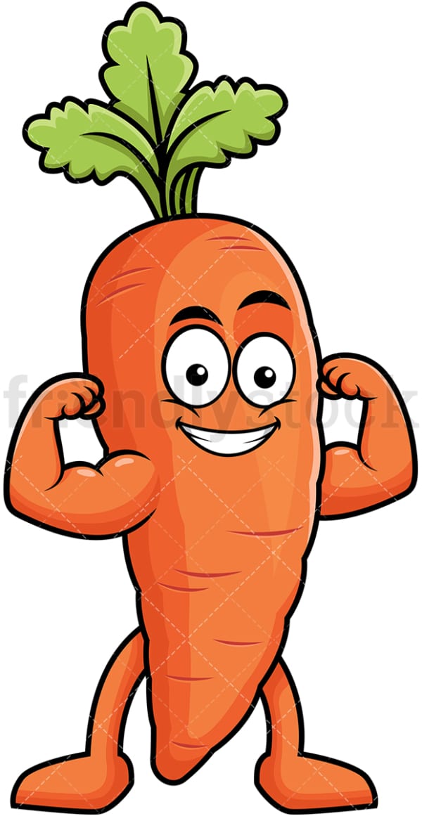 Carrot Mascot Flexing Muscles Cartoon Vector Clipart - FriendlyStock