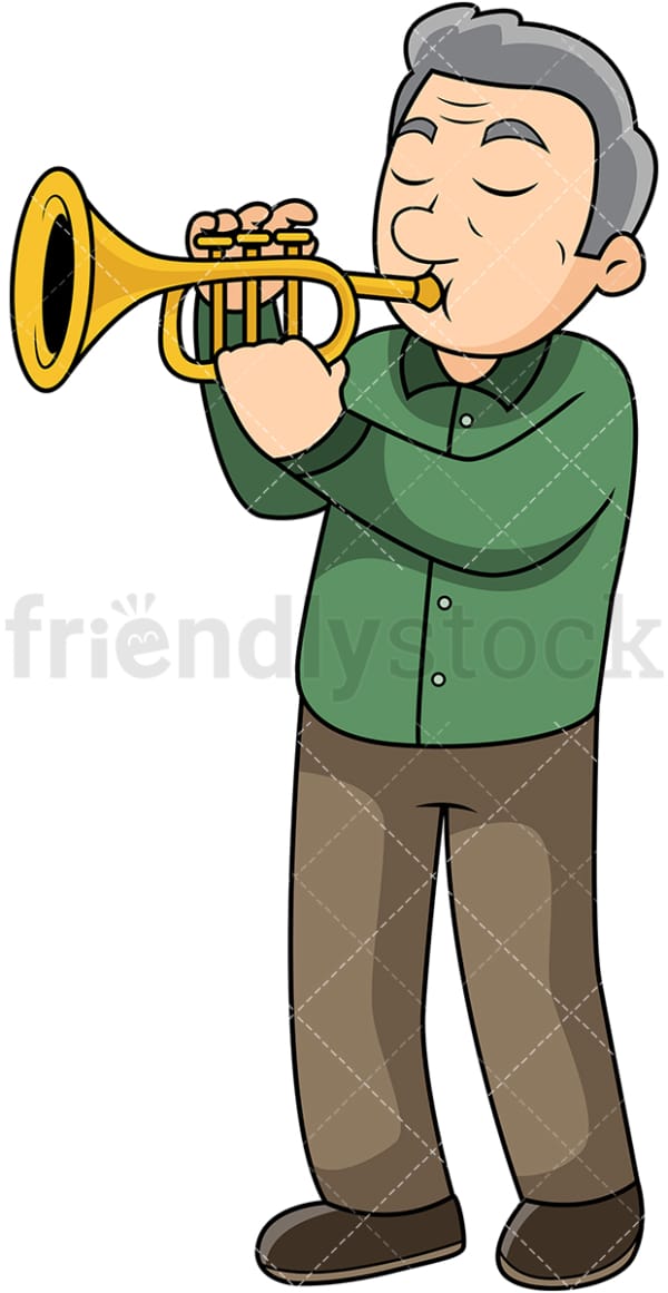 Old Man Playing The Trumpet Cartoon Vector Clipart - FriendlyStock