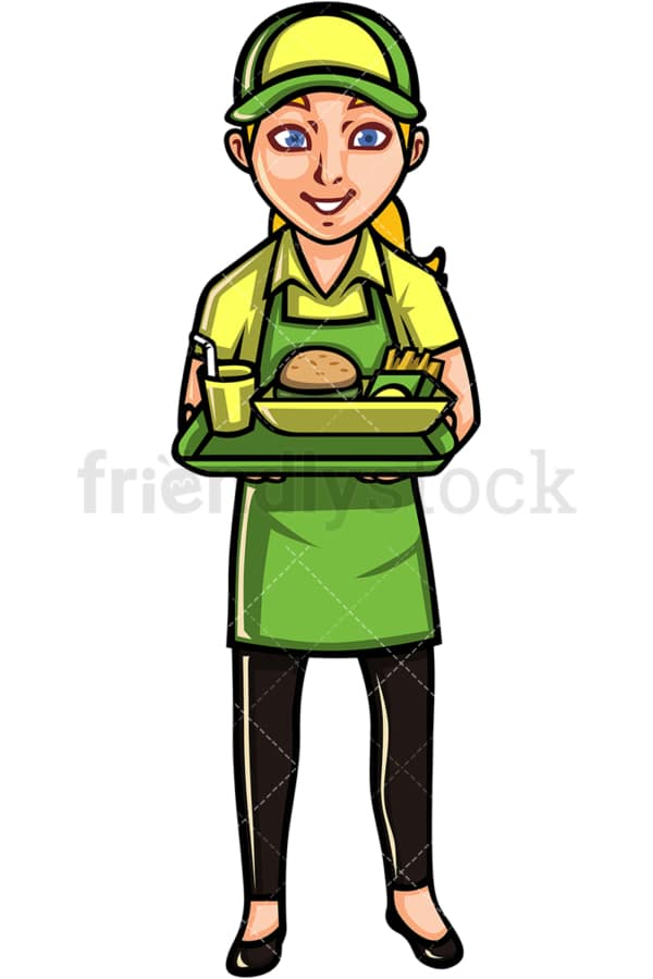 Waitress Serving Food Cartoon Vector Clipart - FriendlyStock