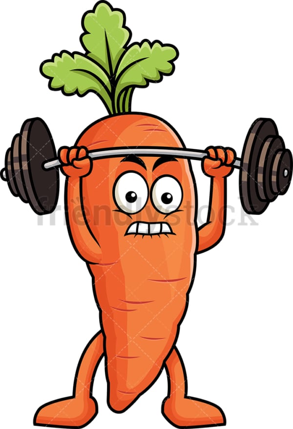 Carrot Mascot Lifting Weights Cartoon Vector Clipart - FriendlyStock