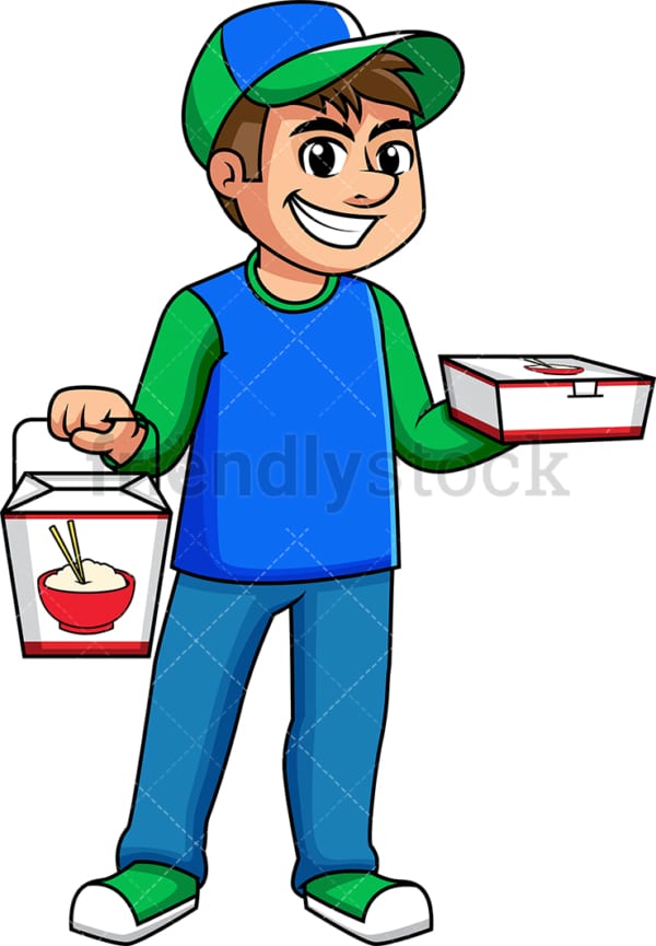 Man Delivering Asian Food Cartoon Vector Clipart - FriendlyStock