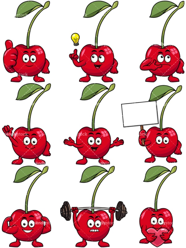 Cherry Mascot Thinking Cartoon Vector Clipart - FriendlyStock