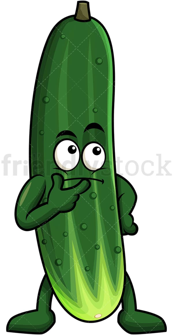 Cucumber Mascot Thinking Cartoon Vector Clipart - FriendlyStock